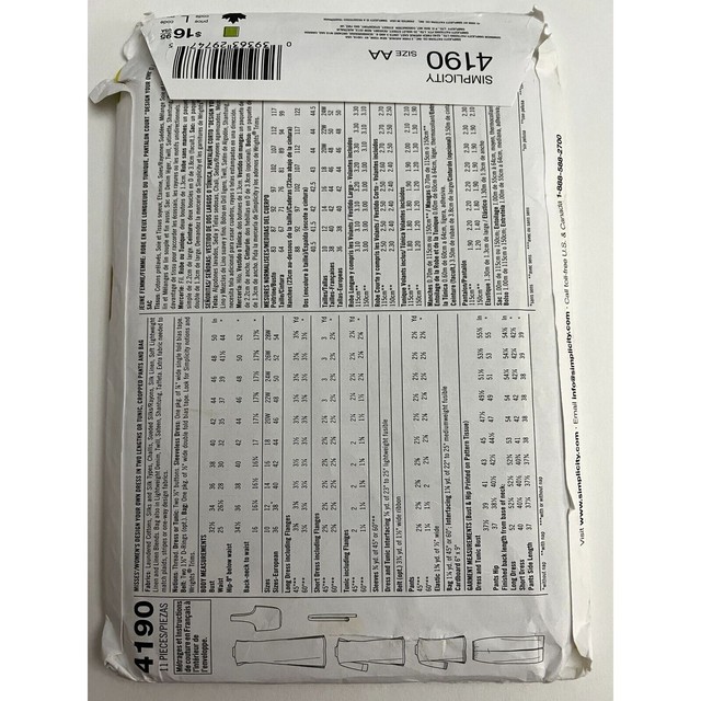 Uncut Simplicity Pattern 4190 10-18 Resort Beach Wear Crop Pants Dress ...