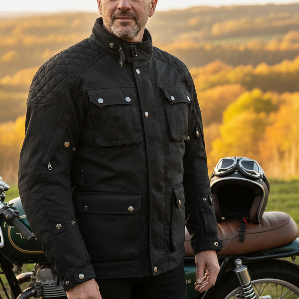 Black Bowland CE Class AA Wax Motorcycle Jacket For Bike Riding | eBay UK