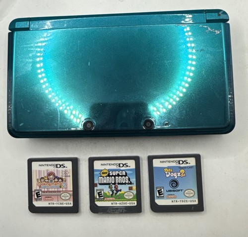 Nintendo 3DS Console Teal Blue Tested Super Mario Bros Cooking Mama ...