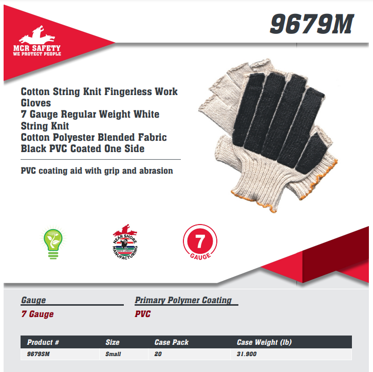 12- COTTON STRING KNIT FINGERLESS WORK GLOVES PVC COATED PALMS GLOVE ...