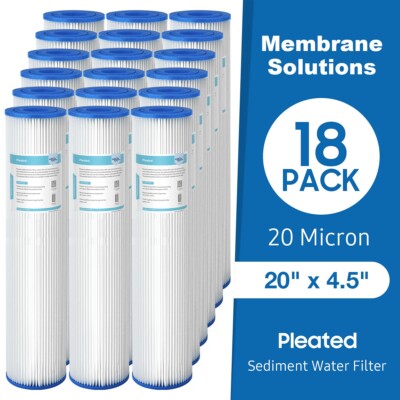 18 Pack 20 Micron 20" x 4.5" Whole House Washable Pleated Sediment ...