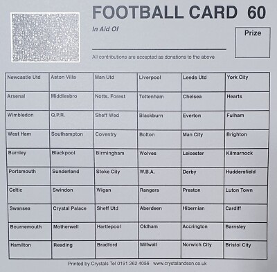 50 x 60 Team football scratch cards UK team names FUNDRAISING IDEAS ...
