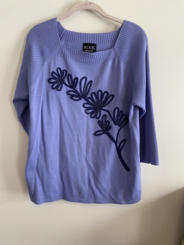 Koos of course Women’s Sweater Purple Embellished Flower Ribbed Sleeve ...