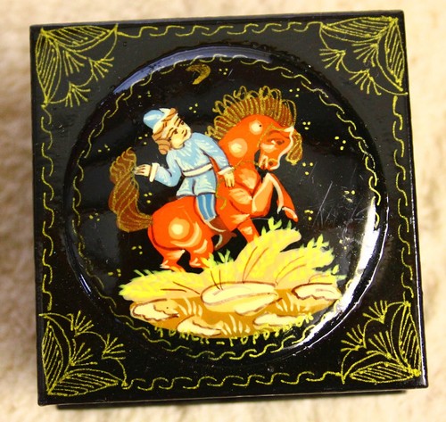Vintage Russian Lacquer Fairy Tale Hand Painted Wooden small Trinket ...