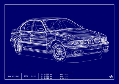 POSTER - BMW E39 M5 BLUEPRINT - (A4 A3 A2 Sizes) - Technical Drawing ...