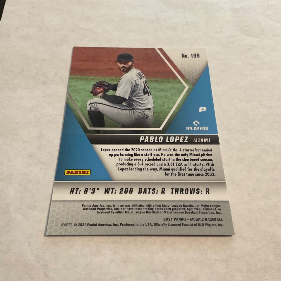 2021 Panini Mosaic Pablo Lopez # 199 Miami Marlins | eBay