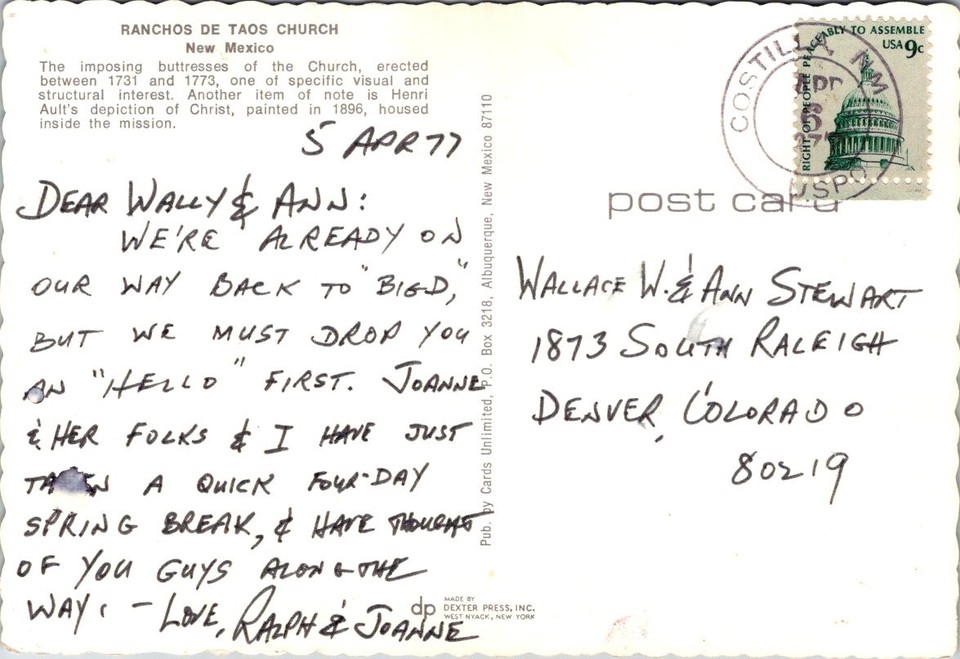 Ranchos de Taos New Mexico Church Adobe Mission Continental Postcard ...