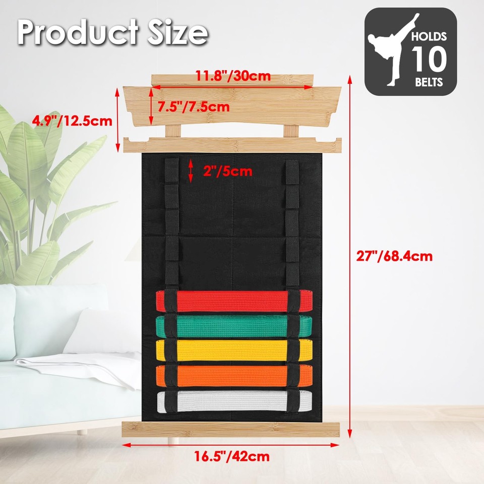 SUMNACON 10 Belts Martial Arts Belt Display Rack, Karate Taekwondo ...