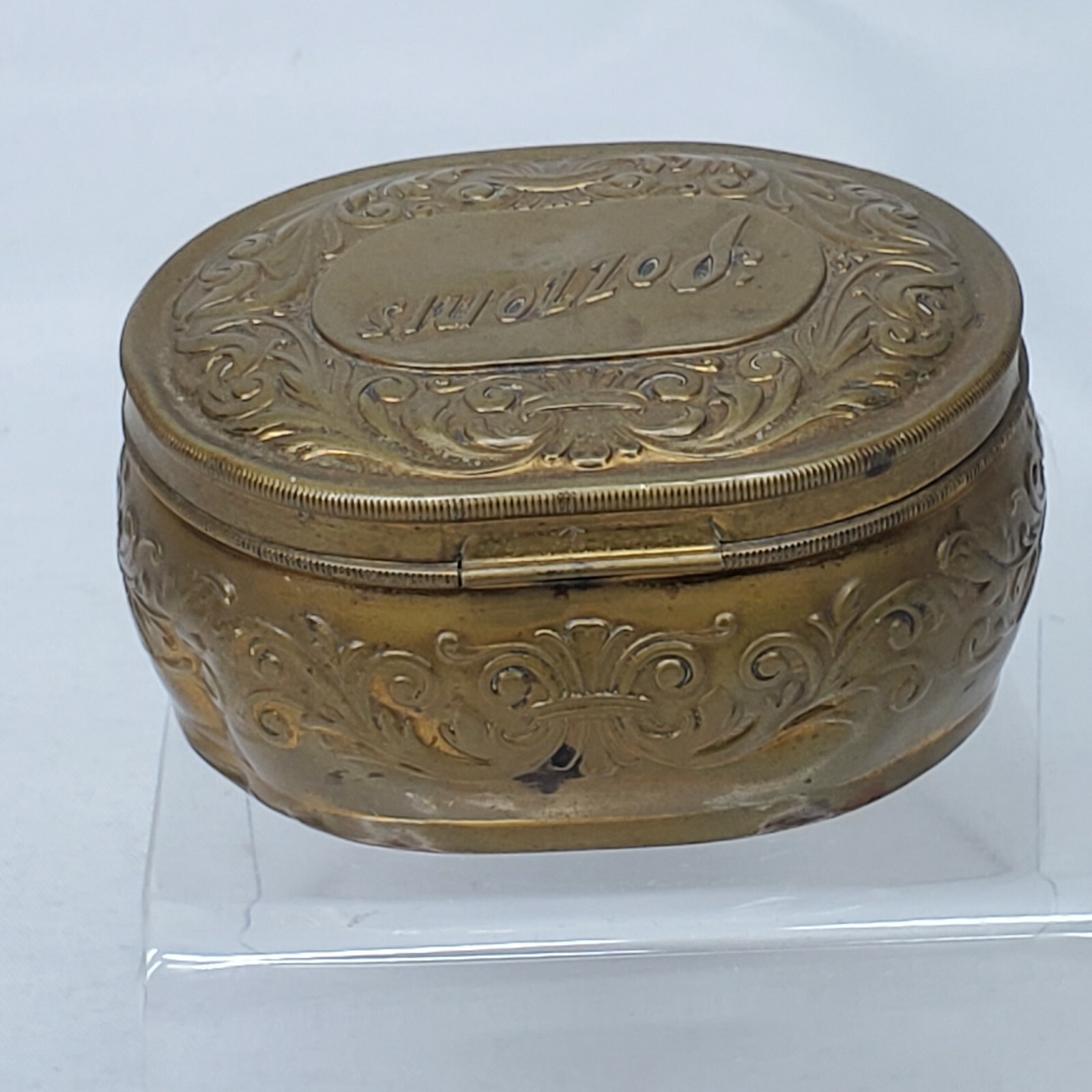 Antique Pozzoni's 1912 Brass Powder Puff Tin Box Embossed Lidded ...