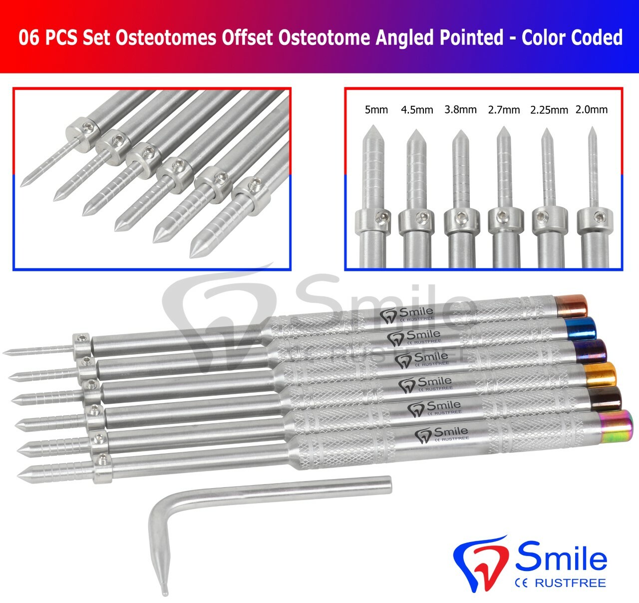 6 Pcs Set Osteotomes Offset Osteotome Angled Pointed With Allen Key ...