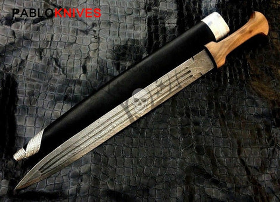 22"Custom Handmade Damascus Steel Hunting Medieval Viking Short Sword ...