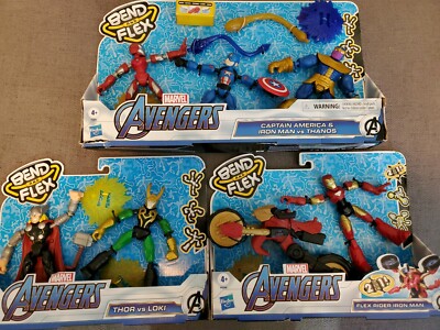 New Lot of 3 Bend And Flex Marvel Avengers Thanos Iron Man Captain ...