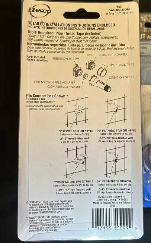 DANCO TUB SPOUT ADAPTER KIT Universal 10999 brand NEW FITS 1/2 ...
