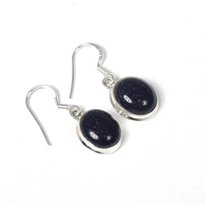 925 Solid Sterling Silver Blue Sunstone Hook Earring E047 | eBay