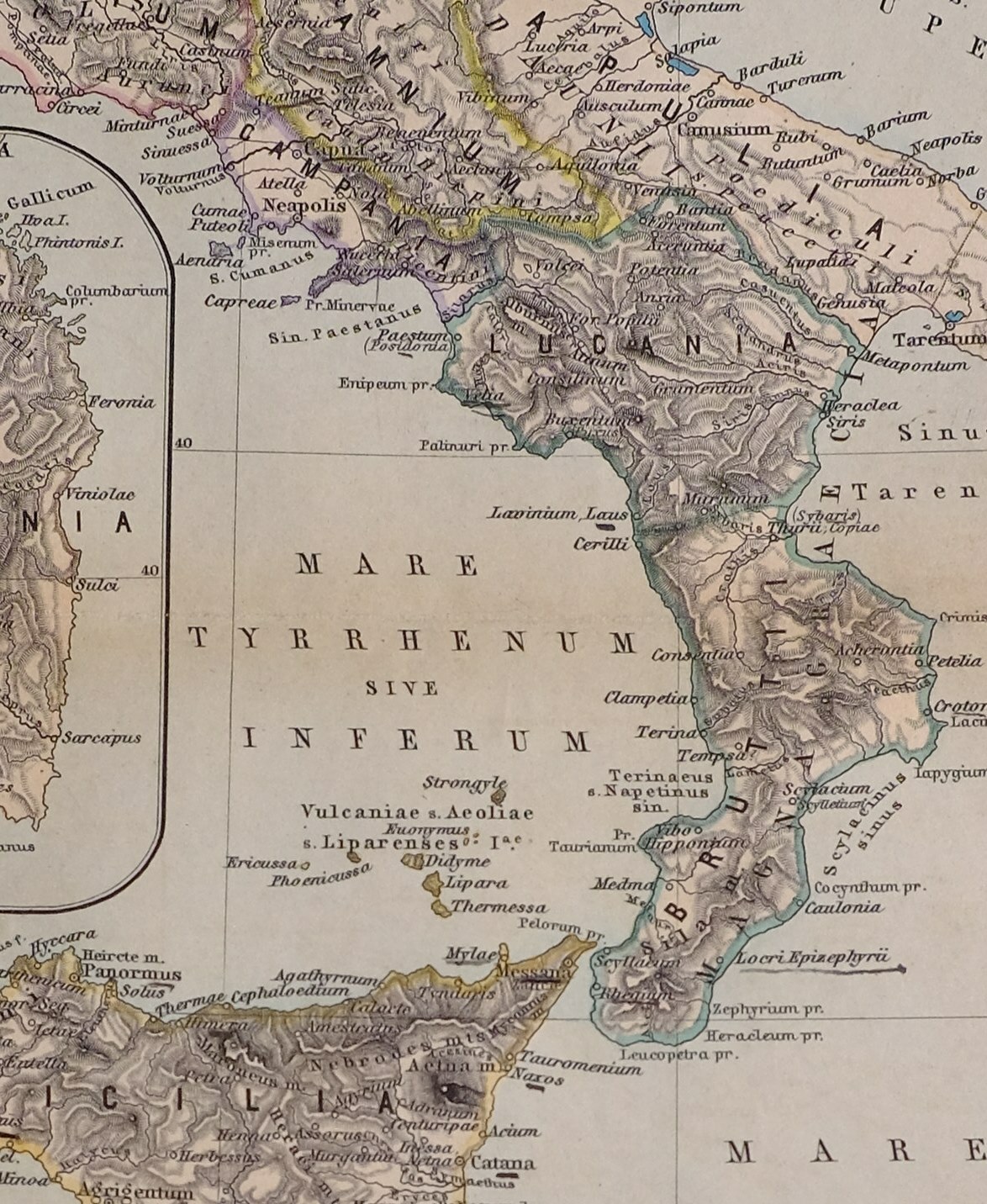 1895 SMALL MAP SOUTHERN ITALY ITALIA INFERIOR LUCANIA APULIA SAMNIUM ...