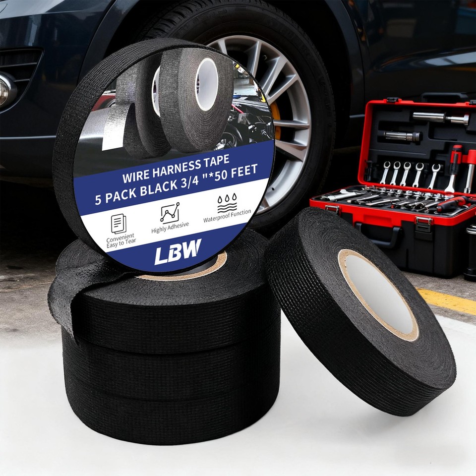 5Pack 3/4"x50FT Wire Loom Tape Heat Resistant Fabric Tape Car Cable ...