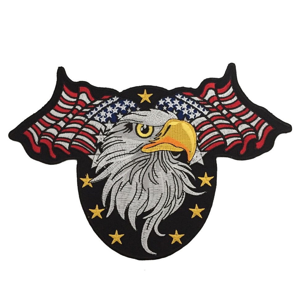 Eagle USA Flag Chopper Biker Motorcycle Iron on Embroidered Large Back ...