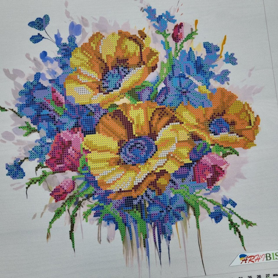 Bead Embroidery Kit Ukrainian Flowers DIY Craft Kit Stamped Embroidery ...