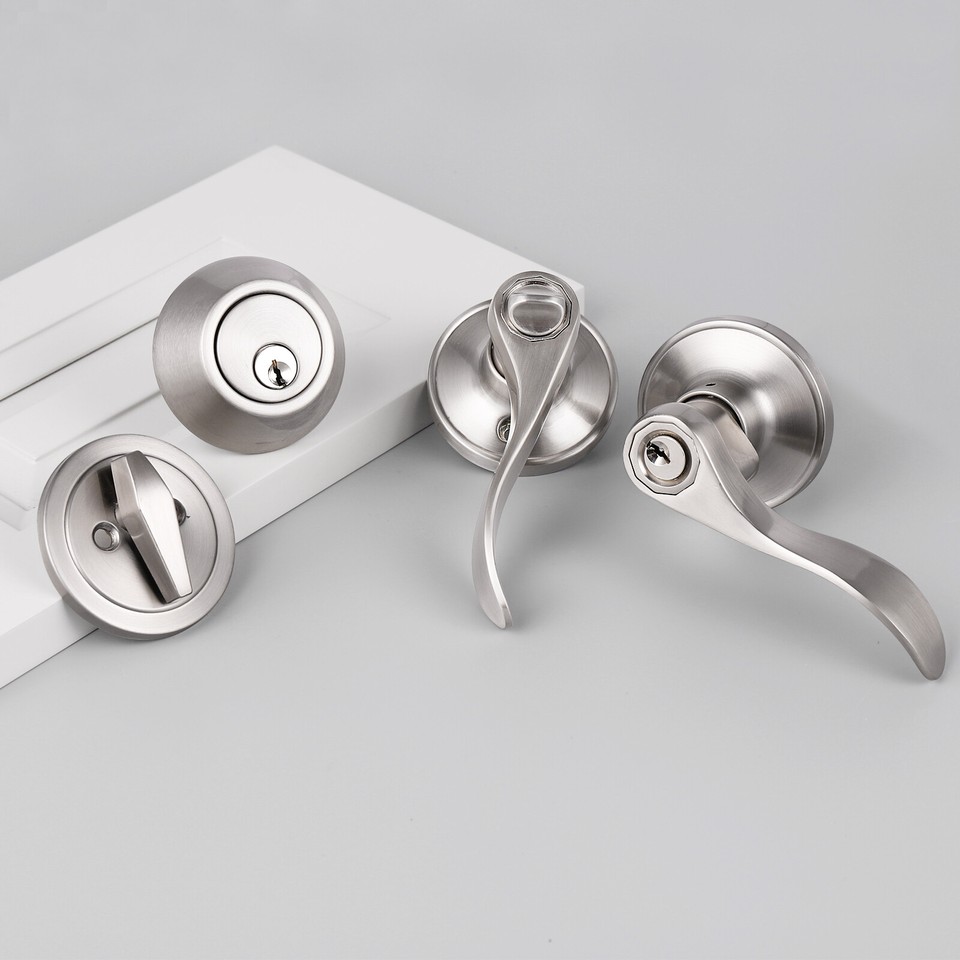 Front Entry Door Combo Handle Lock Set Wave Lever Keyed alike Single ...