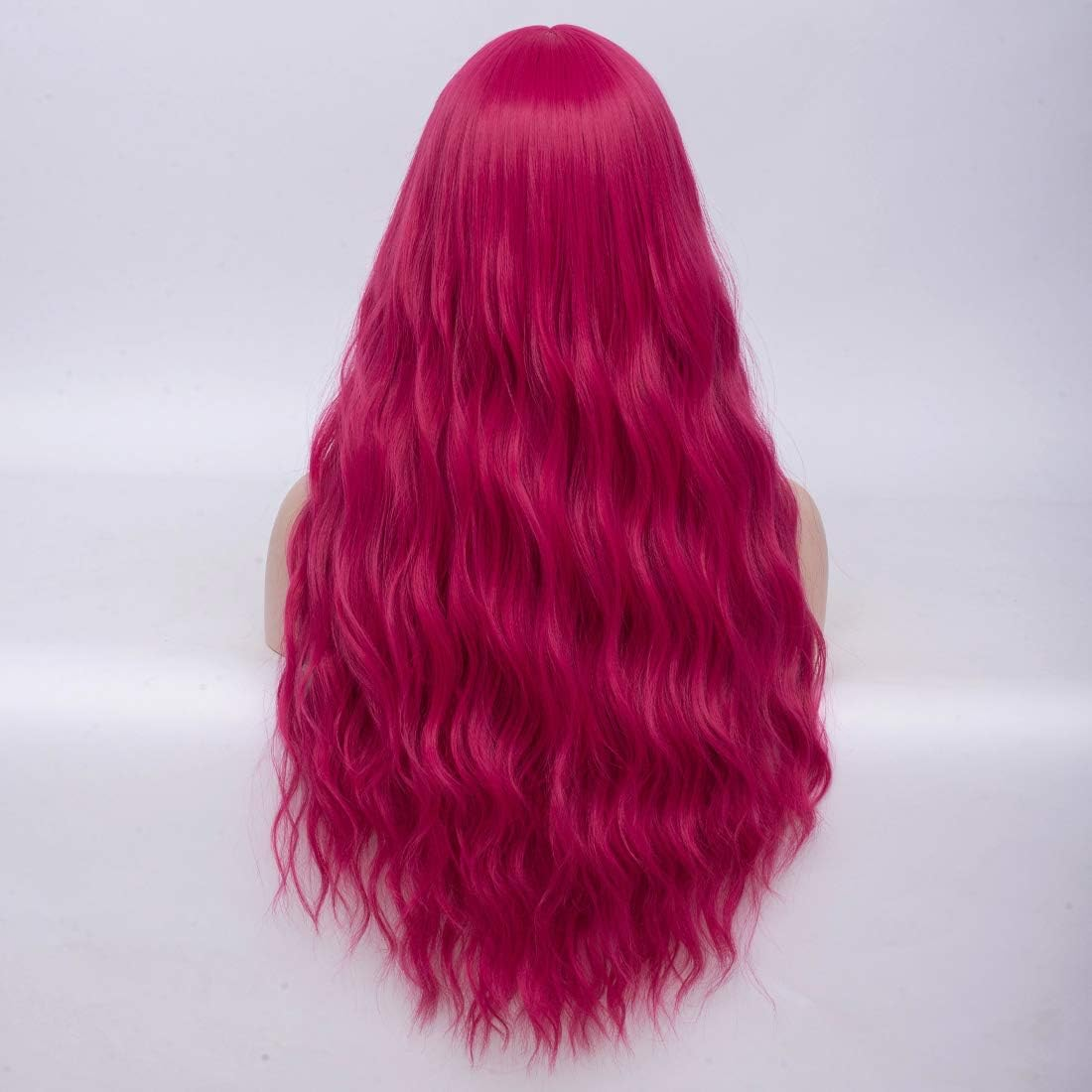 27 Inches Long Curly Wig Neat Bangs Women Fluffy Wavy Rose Synthetic ...