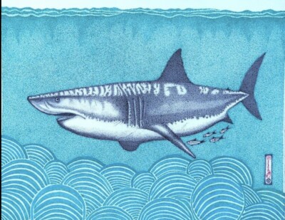Original pointillism shark painting.Ink on paper , archival framed | eBay