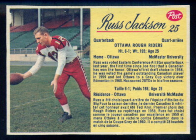 1963 POST CFL FOOTBALL #25 Russ Jackson EX-NM Ottawa Rough Riders Univ ...