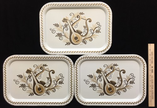 Maxey Metal Snack Trays Music Mandolin Harp Vintage Serving Sandwich ...