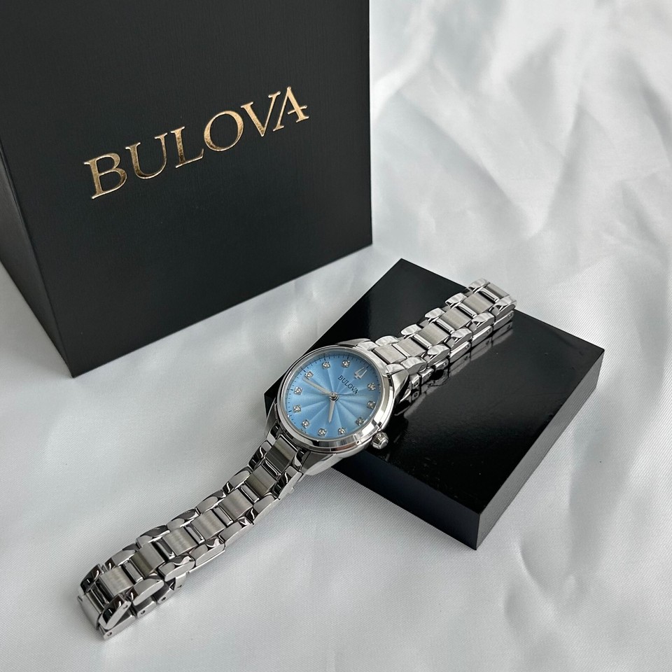 Bulova Sutton Diamond Blue Dial 96P250 Women's 28mm Quartz Watch-New w ...