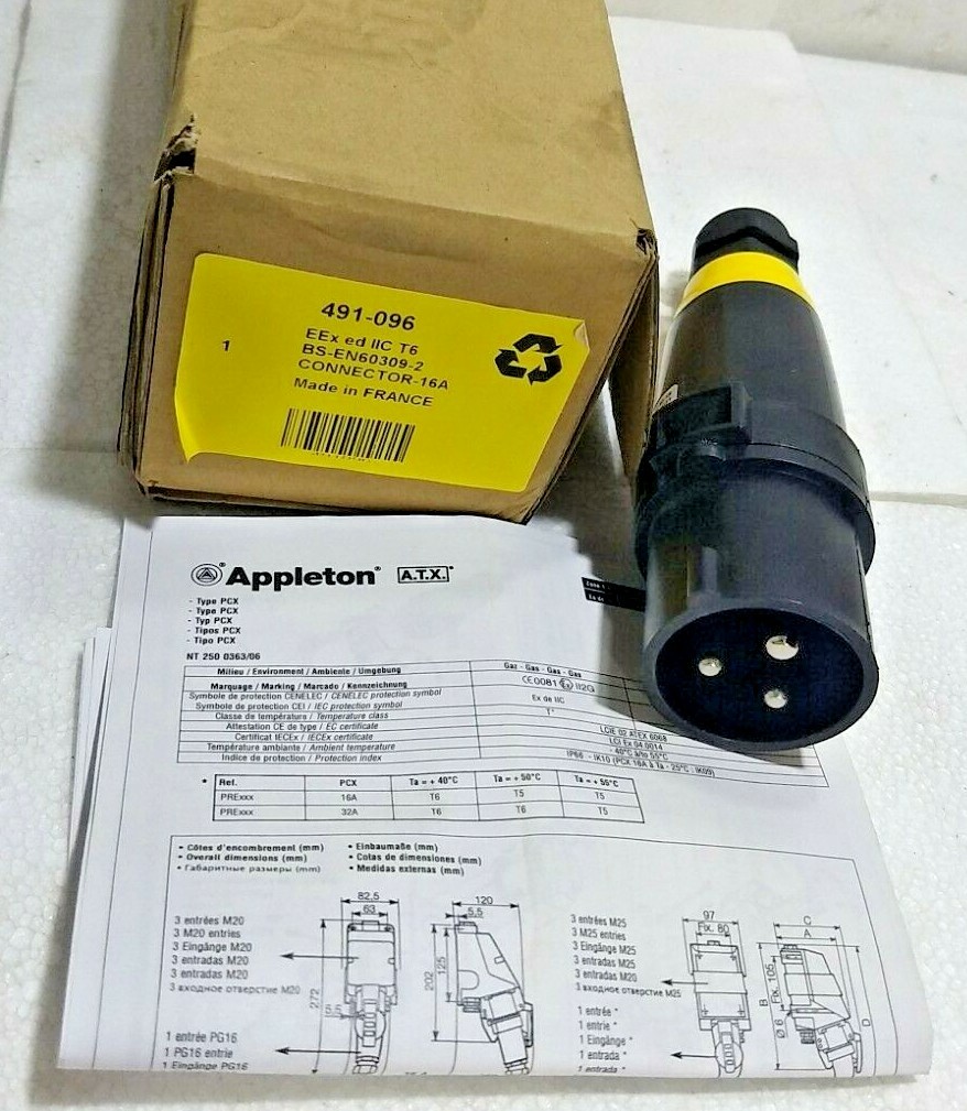 Appleton PCX - ATEX Power Connector, Plug, 16A 2P+T 100-130 VAC France ...