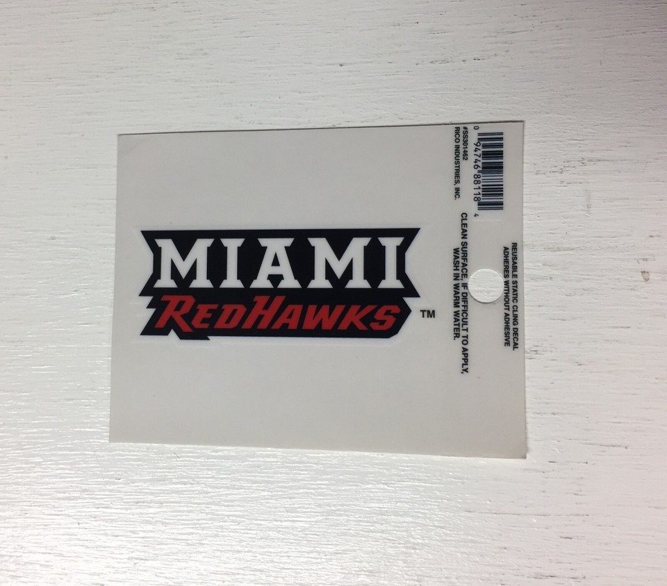 Miami Redhawks Wordmark Logo Static Cling Decal NEW! Window of Car ...