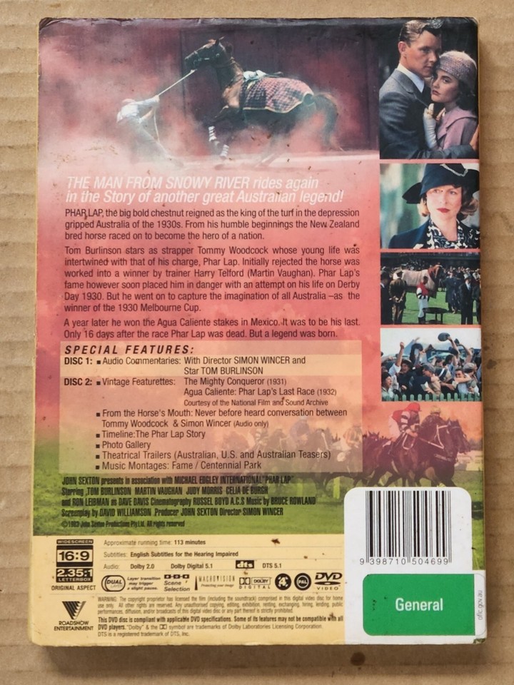 PHAR LAP - 2 disc collector's edition - Tom Burlinson - DVD | eBay