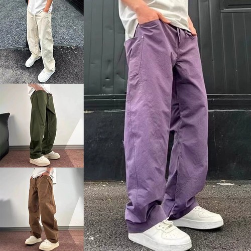 Men's Solid Color Loose Fit Cargo Trousers for Vacation and Daily Wear ...