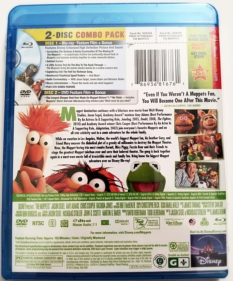 NEW SEALED DISNEY THE MUPPETS BLU RAY + DVD 2 DISC SET FREE SHIPPING ...