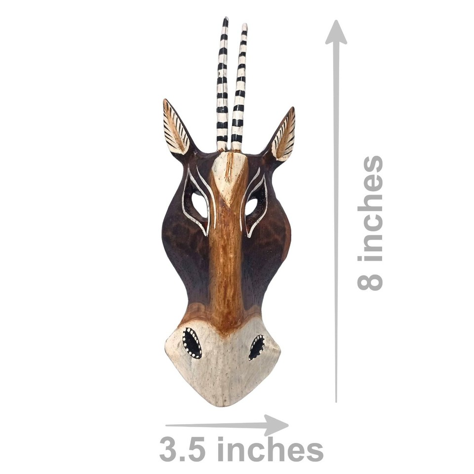 Safari Animal Wood Mask Brown Giraffe Horse Antelope Carving Wall ...