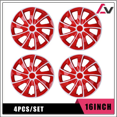 4Pcs/Set 16''Universal Wheel Rim Cover Hubcaps White & Red Trim Rings ...