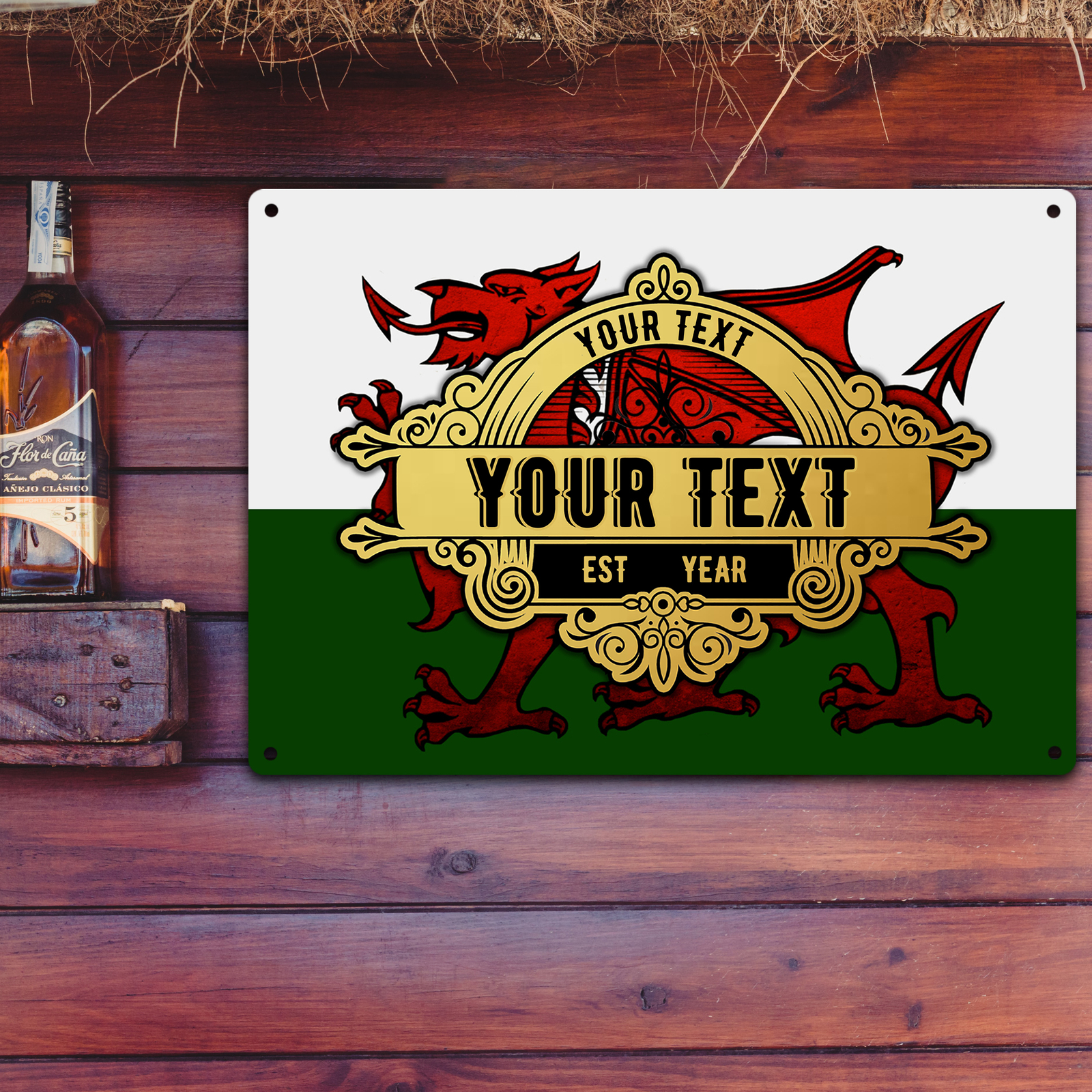 Vintage Wales Flag Home Bar Sign Personalised Accessories Welsh Gift ...
