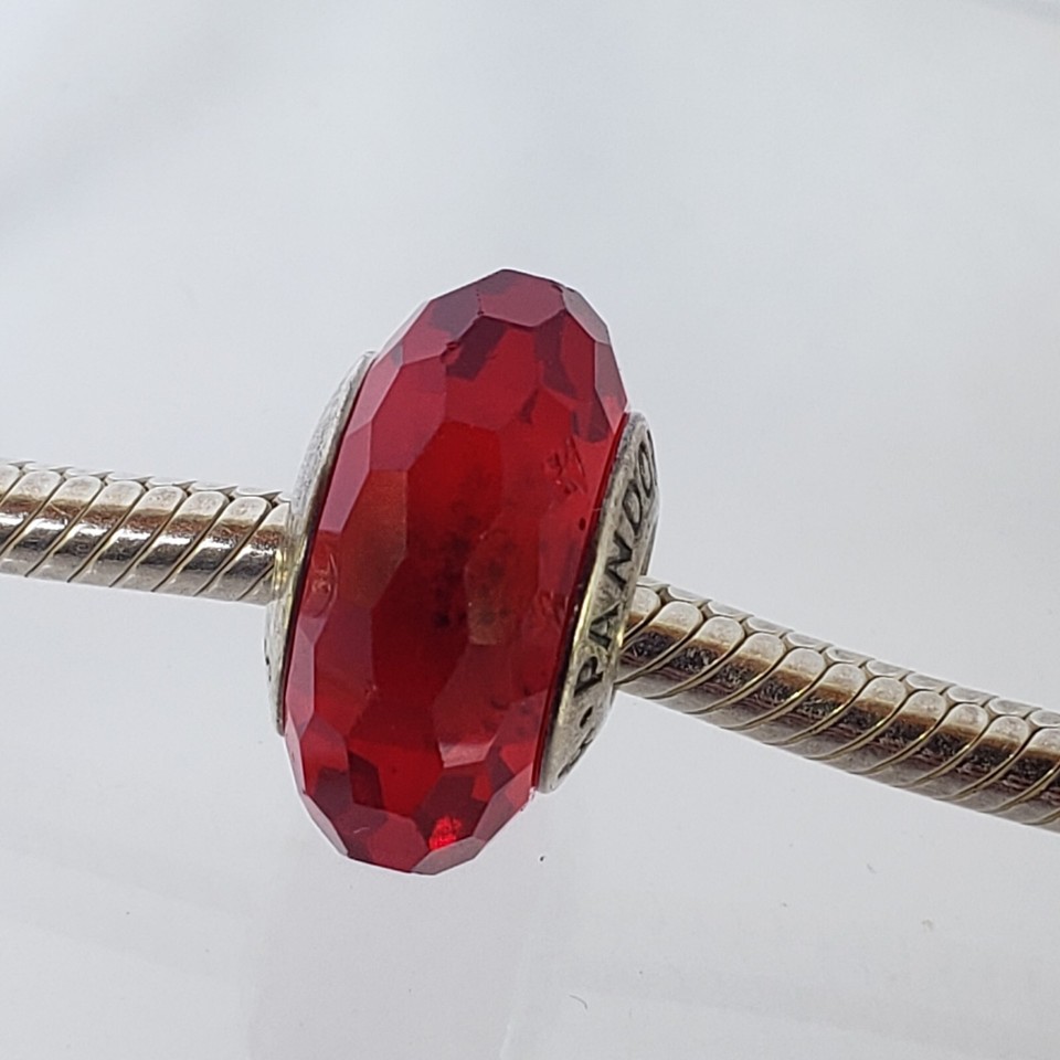 PANDORA CHARM FACETED RED MURANO CHARM PANDORA BEAD STERLING 791066 925 ...