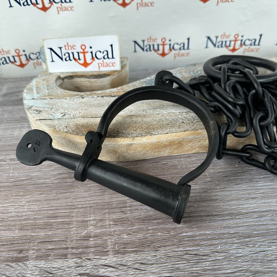 54" Iron Leg Shackles w/ Key, Old 1800s Style Chain Restraints, Heavy ...