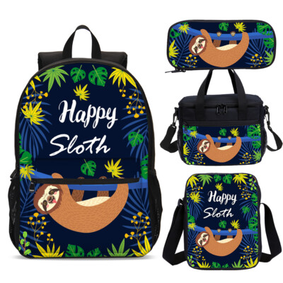 Happy Baby Sloth Kids School Backpacks Insulated Lunch Bag Pencil Case ...