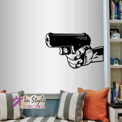 Vinyl Decal Hand With Gun Pistol 9 mm Handgun Aiming Any Room Wall ...