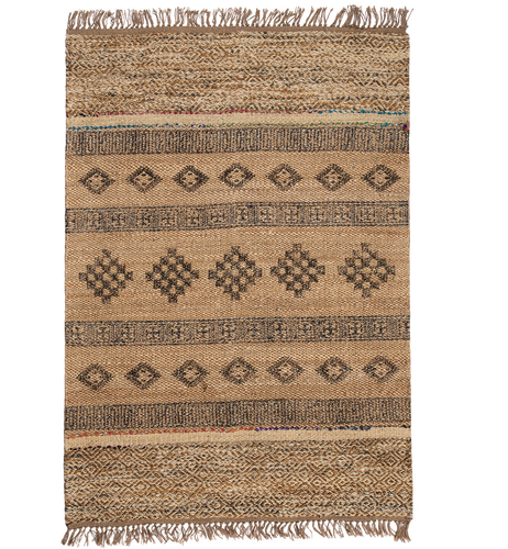 NAMASTE Blockprint Jute Rug with Wool and Recycled Sari - Size 120 x ...