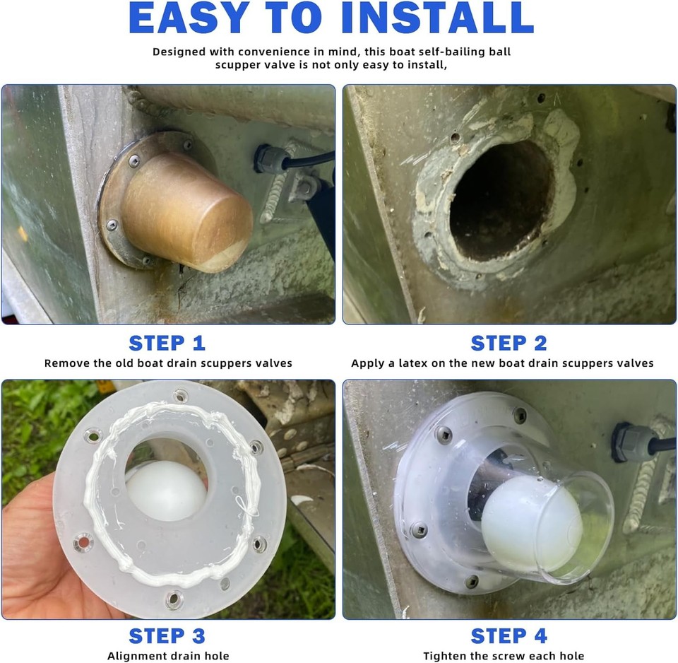 Boat Scupper Drain Valve Self-Bailing Ball Fits 3/4 Inch to 1-1/2 White ...