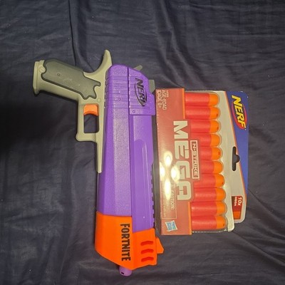 NERF Fortnite HC-E Hand Cannon Purple Pistol Blaster + 10 Mega N-Strike ...
