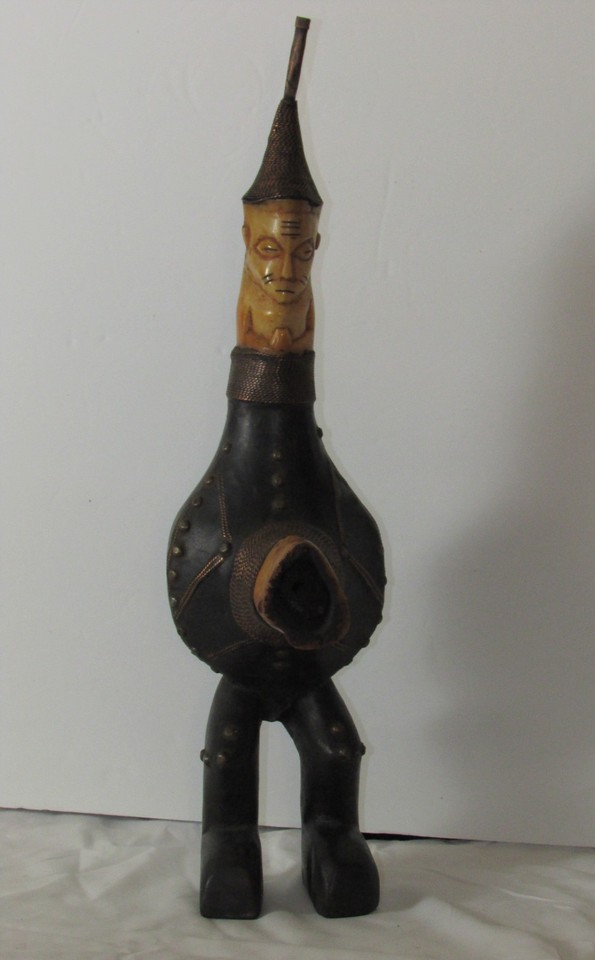Vintage Kuba Ceremonial Pipe Wood Copper Bone African Tribal Sculpture ...