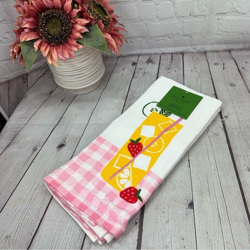 NWT Kate Spade Pink White Gingham Kitchen dish Towel strawberry ...