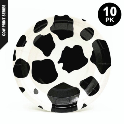 10pk Cow Print Party Plates 23cm Round - Farm Animals Kids Party ...