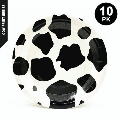 10pk Cow Print Party Plates 23cm Round - Farm Animals Kids Party ...