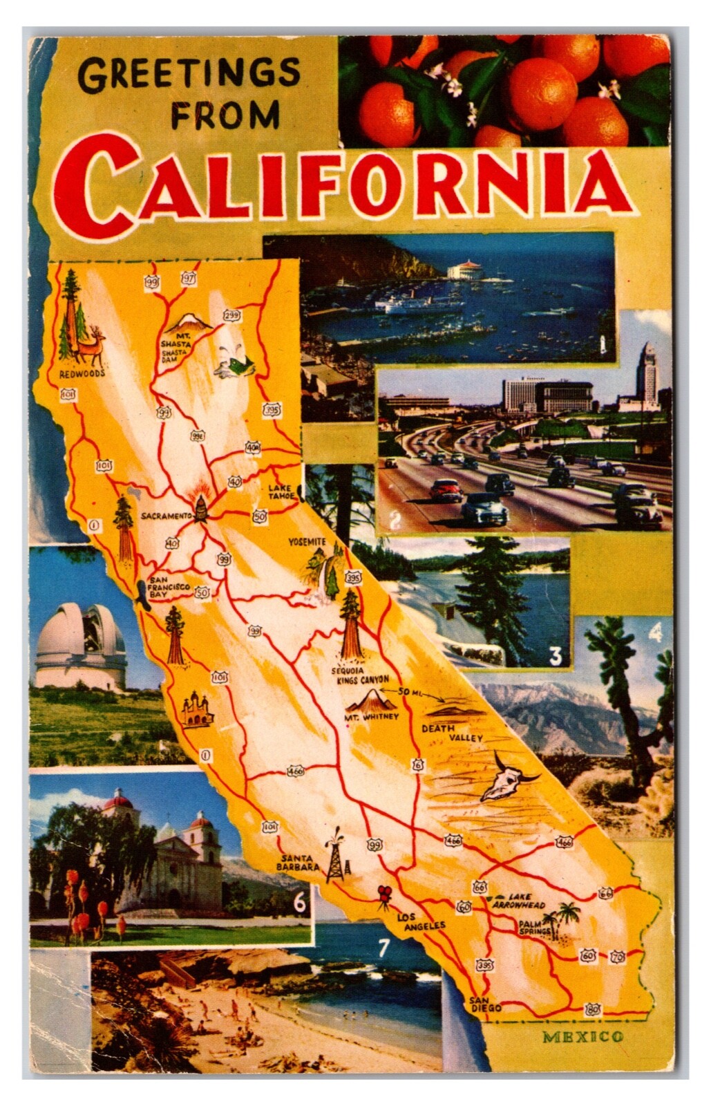 Vintage 1960s - Greetings From California Postcard (Posted 1967) *Map ...