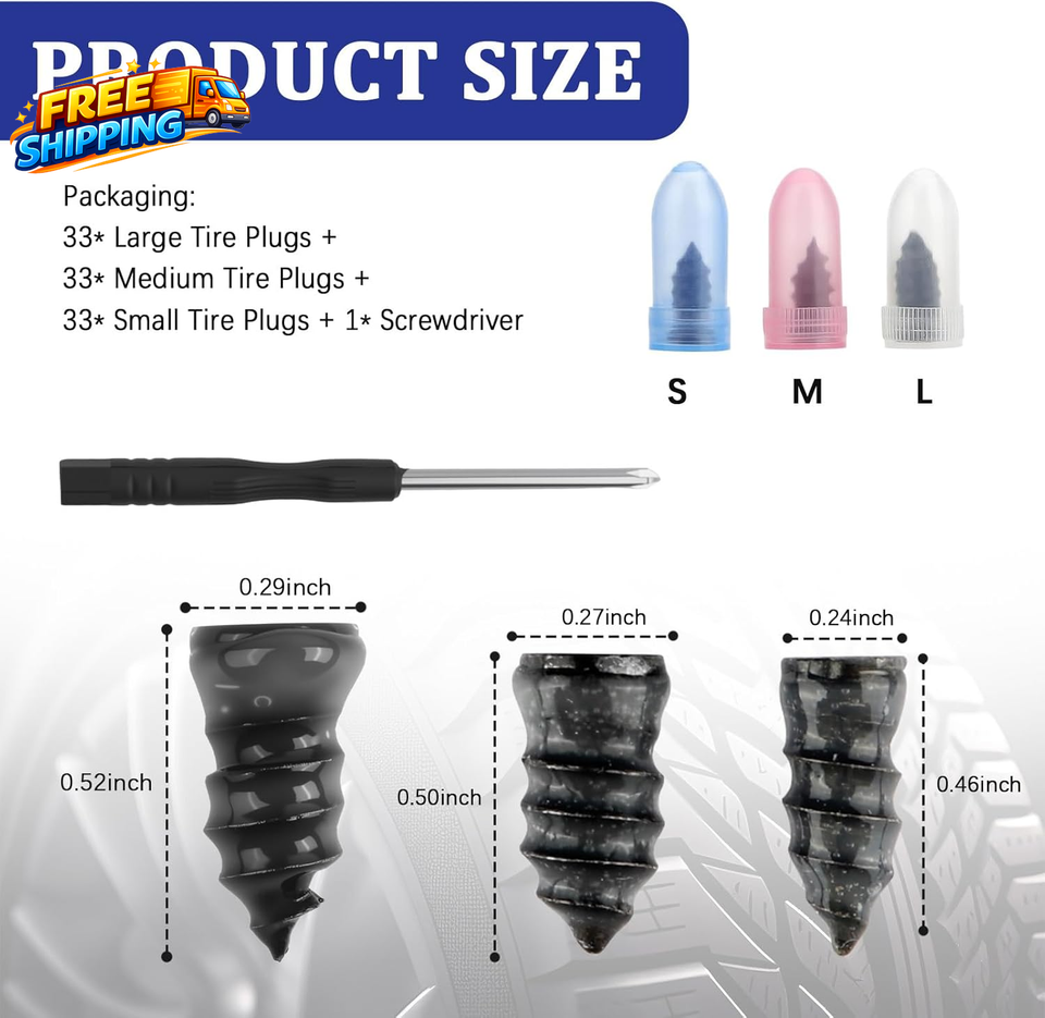 100PCS Screw Tire Plugs Kits with Screwdriver 3 Sizes Screw in Tires ...