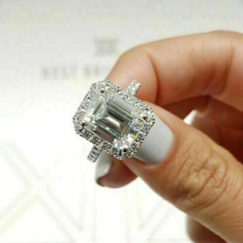 Engagement Ring 14k White Gold 2.57Ct Emerald Cut Halo Simulated Diamond Size 5 | eBay